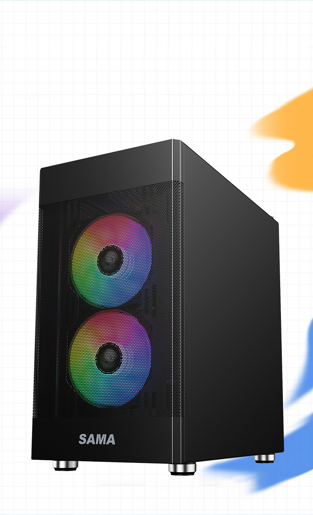 Sama ARGB-Q5-BK Black USB3.0 Tempered Glass Micro ATX Tower Gaming Computer Case w/ 3 x 120mm ...